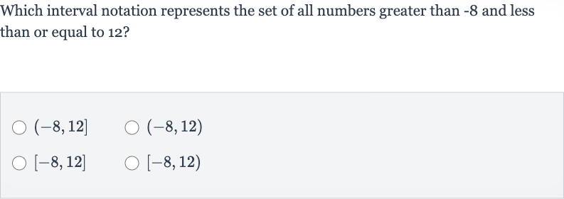 (Solved)-Which interval notation represents the set of all numbers gr